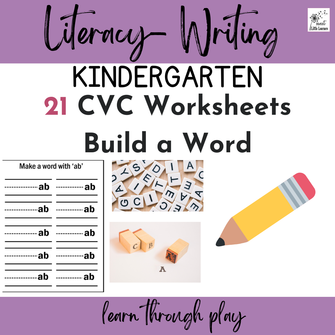 21 CVC Worksheets for Kindergarten/Grade One: Build a Word Activities ...