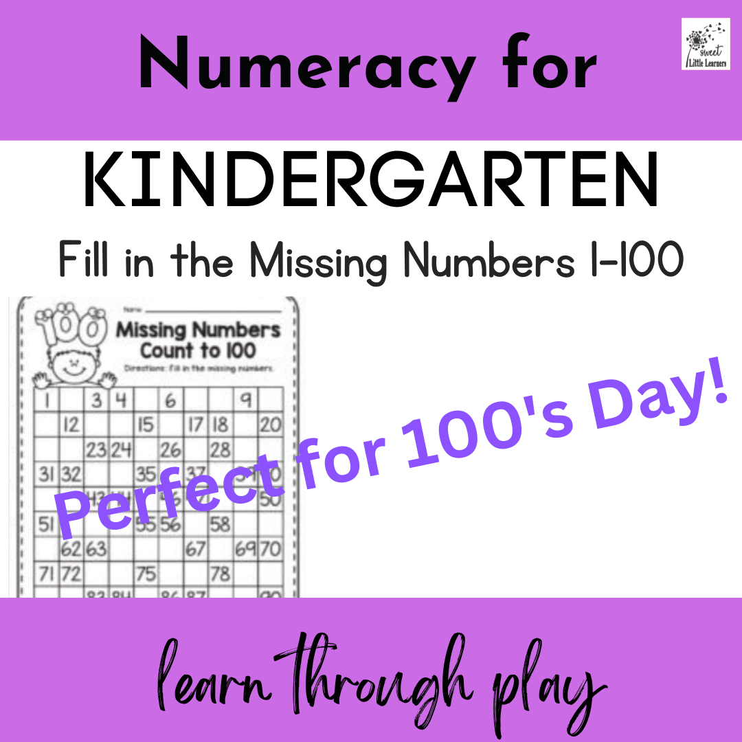 Missing Numbers Activity to 100 for Kindergarten and Grade 1- Hundreds ...