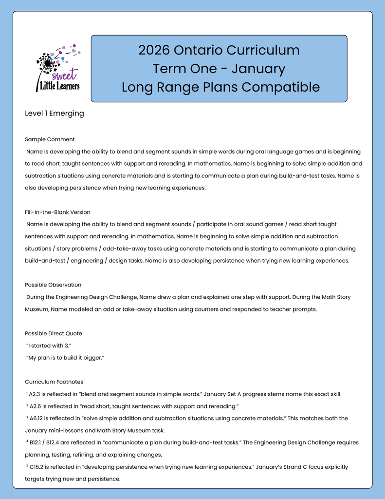 Ontario FDK 2026 Curriculum Bundle- LRP, Reporting, Checklist – Sweet ...