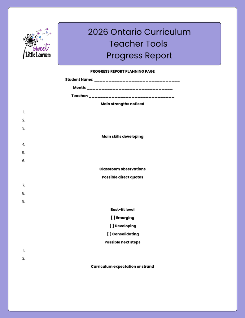 Ontario FDK 2026 Curriculum Bundle- LRP, Reporting, Checklist – Sweet ...